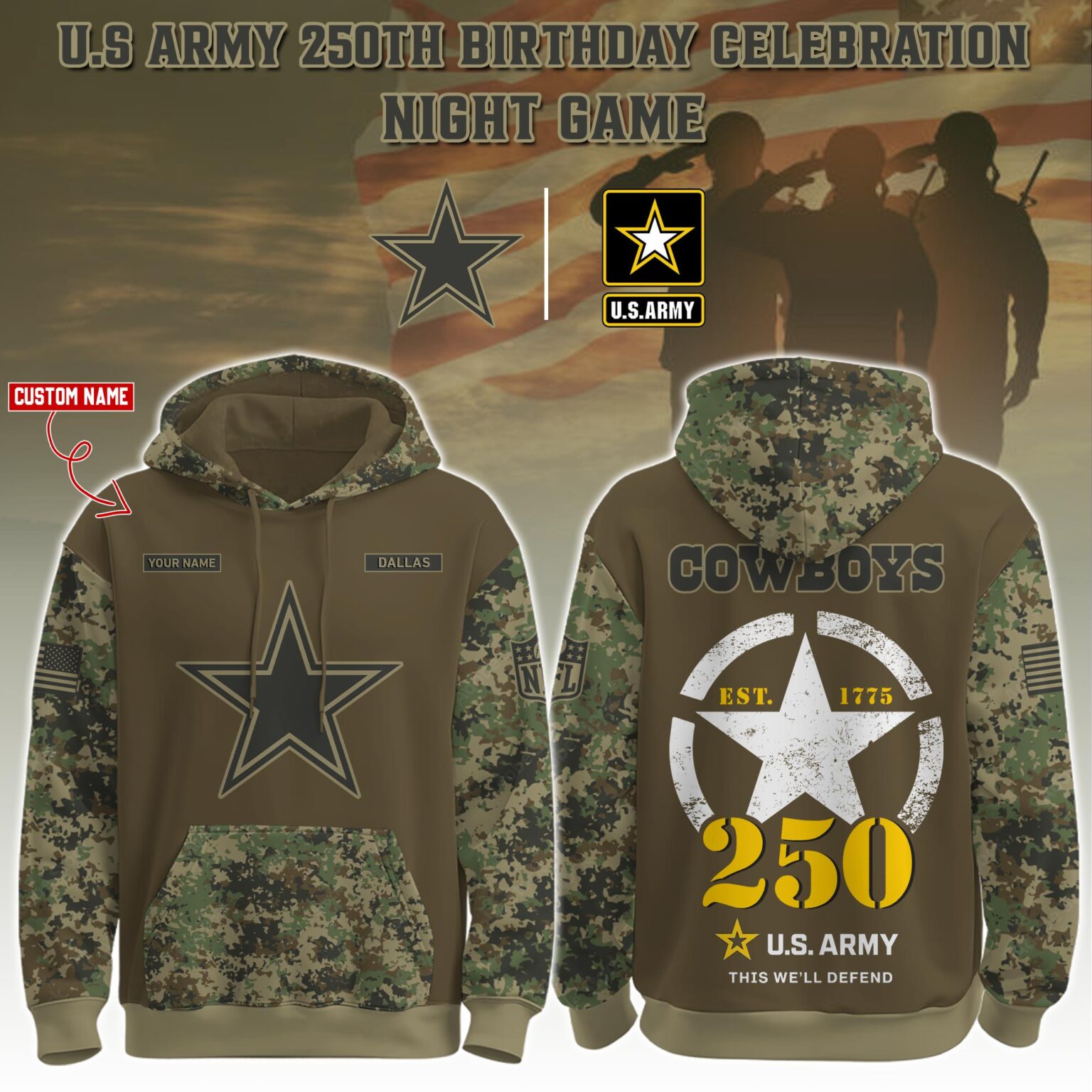 Dallas Cowboys NFL x U.S. ARMY’S 250TH Birthday Special Edition Hoodie ...